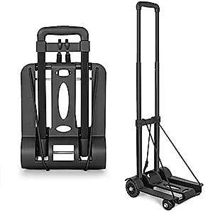 MAYQMAY Folding 4-Wheels Trolley Hand Truck Dolly 100 lbs / 45 KG Compact Luggage Cart for Travel, Moving and Office Use, Black