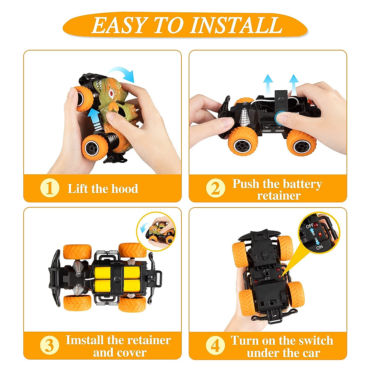 HahaGift Toys For 5 4 6 3 Year Old Boys Gifts,Remote Control Cars for Boys Dinosaur Party Favor Gifts Birthday Gifts for 3-5 Year old Boys Toys Age 2-6,Dinosaur Toys for Boys Gifts Age 3 4 6 5(Orange)