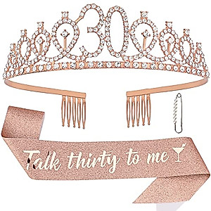 Semato 30th Birthday Sash & Rhinestone Tiara Kit- Happy 30th Birthday Gifts for Her 30th Birthday Decorations for Women (rose gold)