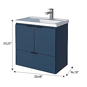 COZIMAX Vanity Soul 24" Floating Bathroom Vanity and Cultured Marble Sink with Soft Close Door (Blue)
