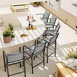 VONZOY Outdoor Bar Stools Set of 2, Comfortable Bar Height Outdoor Chairs, Patio Bar Stools w/All-Weather Mesh, 300lb Capacity - Grey