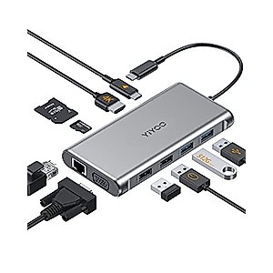 USB C Hub VGA Adapter, YIYOO 10-in-1 Docking Station with Ethernet 1000Mbps, VGA, 4K USB C to HDMI, 2 USB 3.0, 2 USB 2.0, Micro SD/TF Card Reader, USB-C PD 3.0, Compatible for Laptops, Computers
