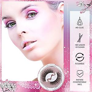 Reusable Self Adhesive Eyelashes lashes No Glue or Eyeliner Needed Easy to Put On, Stable Non Slip Waterproof False Lashes with 2 Eyelash Tweezers for Women Makeup Gift, 4 Pairs (Regular Style)