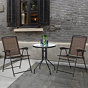 JYDQM 3PC Bistro Patio Garden Furniture Set 2 Folding Chairs Glass Table Top Steel Round Table