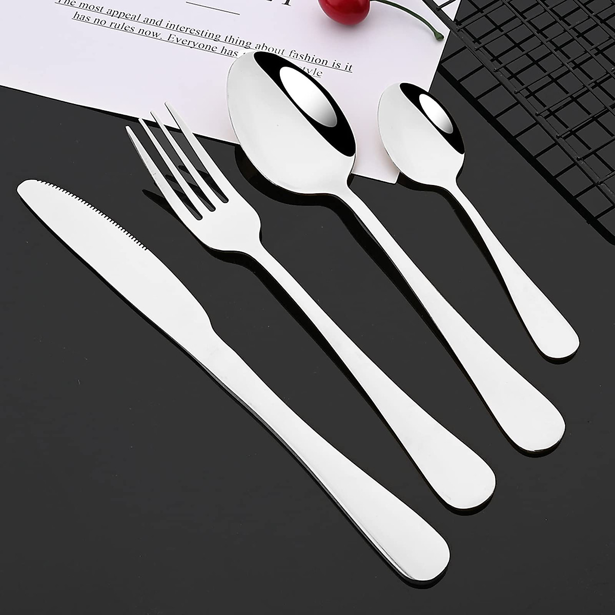 JASHII 24-Piece Hanging Flatware Set & Holder/Stand,Stainless Steel Knives Forks and Spoons Cutlery Set Service for 6, Dishwasher Safe, Nice Family Utensil Gift Set - Shiny Silver