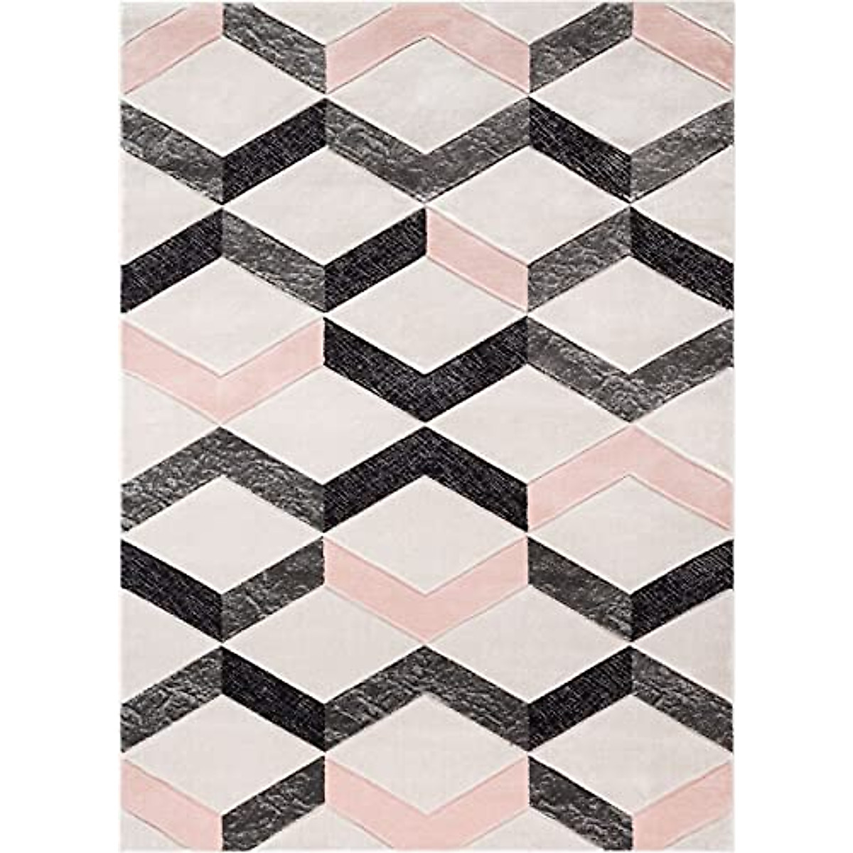 Well Woven Good Vibes Millie Blush Pink Modern Zigzag Stripes 5'3" x 7'3" 3D Texture Area Rug
