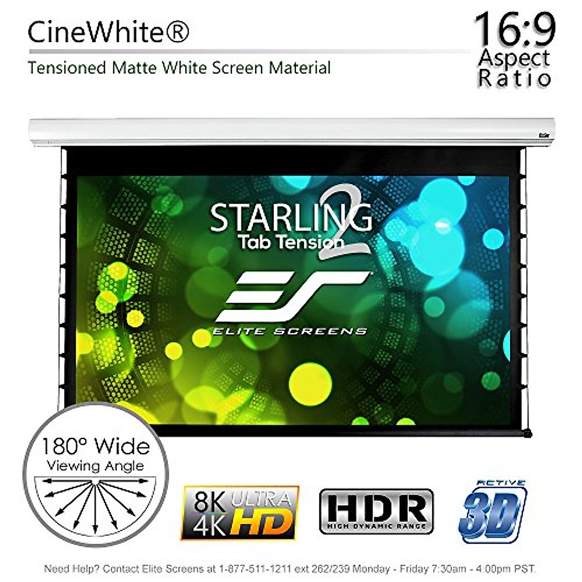 Elite Screens Starling Tab-Tension 2, 120" 16:9, 12" Drop, Tensioned Electric Motorized Projector Screen, STT120XWH2-E12