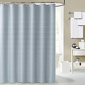 Home Queen Water Repellent Fabric Shower Curtains for Bathroom, Waffle Textured Heavy Duty Thick Cloth Shower Curtain, Hotel Luxury Weighted Polyester Bath Curtain, 70 x 72 Inches, Grey