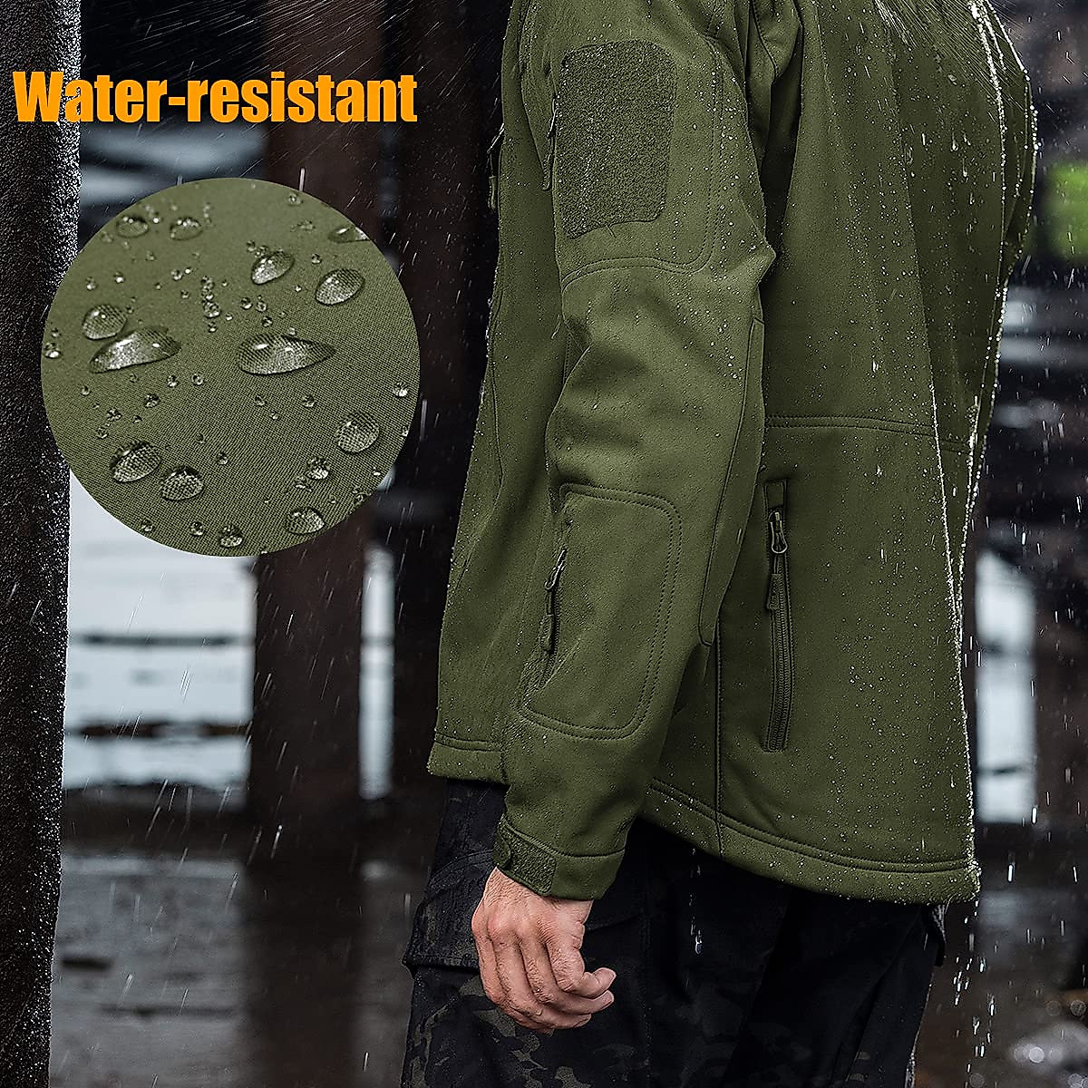 FREE SOLDIER Men's Outdoor Waterproof Soft Shell Hooded Military Tactical Jacket (Green Medium/US)