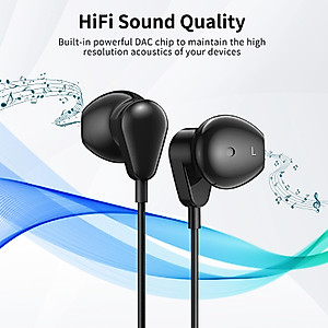 3.5mm Headphones Wired Earbuds with Microphone Hi-Fi Noise Canceling for Mac Mini Google Pixel 5A 4A 3A Moto G Power Pure Samsung S10 S9 S8+ A03s A52 A25 A15 A14 A13 OnePlus Nord N200 iPhone 6s, Black