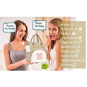 UTOTEBAG Initial Lunch Bag Women, Preppy Teen Girls Lunch Box Adult Cooler Lunchbox Container for Work Picnic, Personalized Mother's Day Gifts for Mom Girlfriend Daughter Grand daughter, Letter K