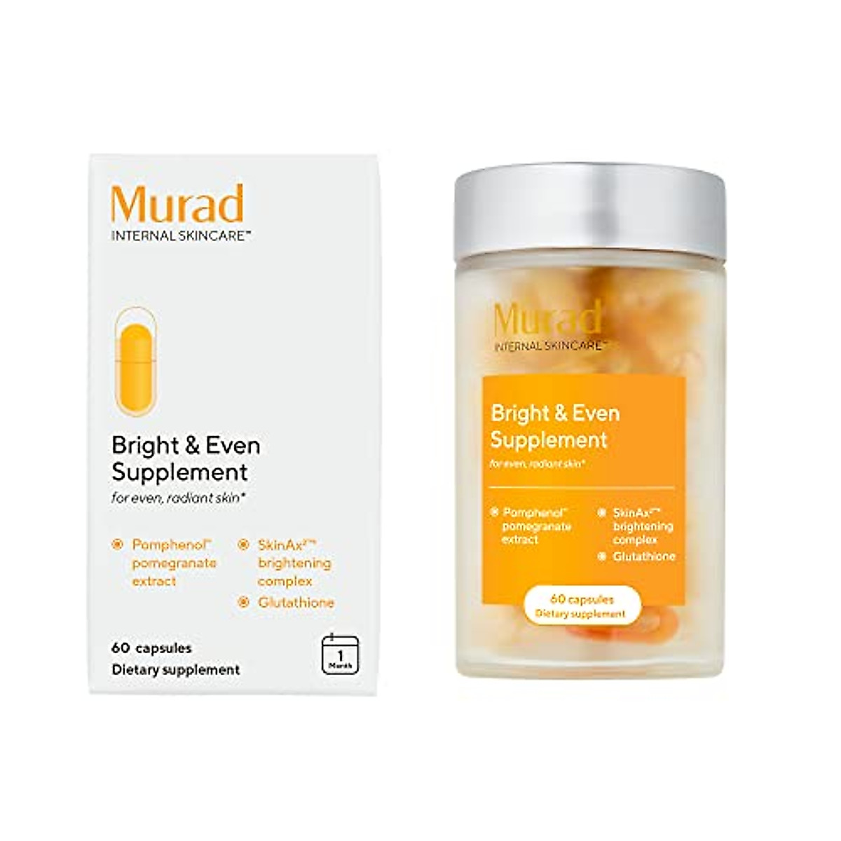 Murad Bright & Even Supplement – Pure Pomegranate Extract and Glutathione for Radiant, Glowing Skin – Reduce Appearance of Dark Spots from Within, 60 Capsules - 30 Day Supply