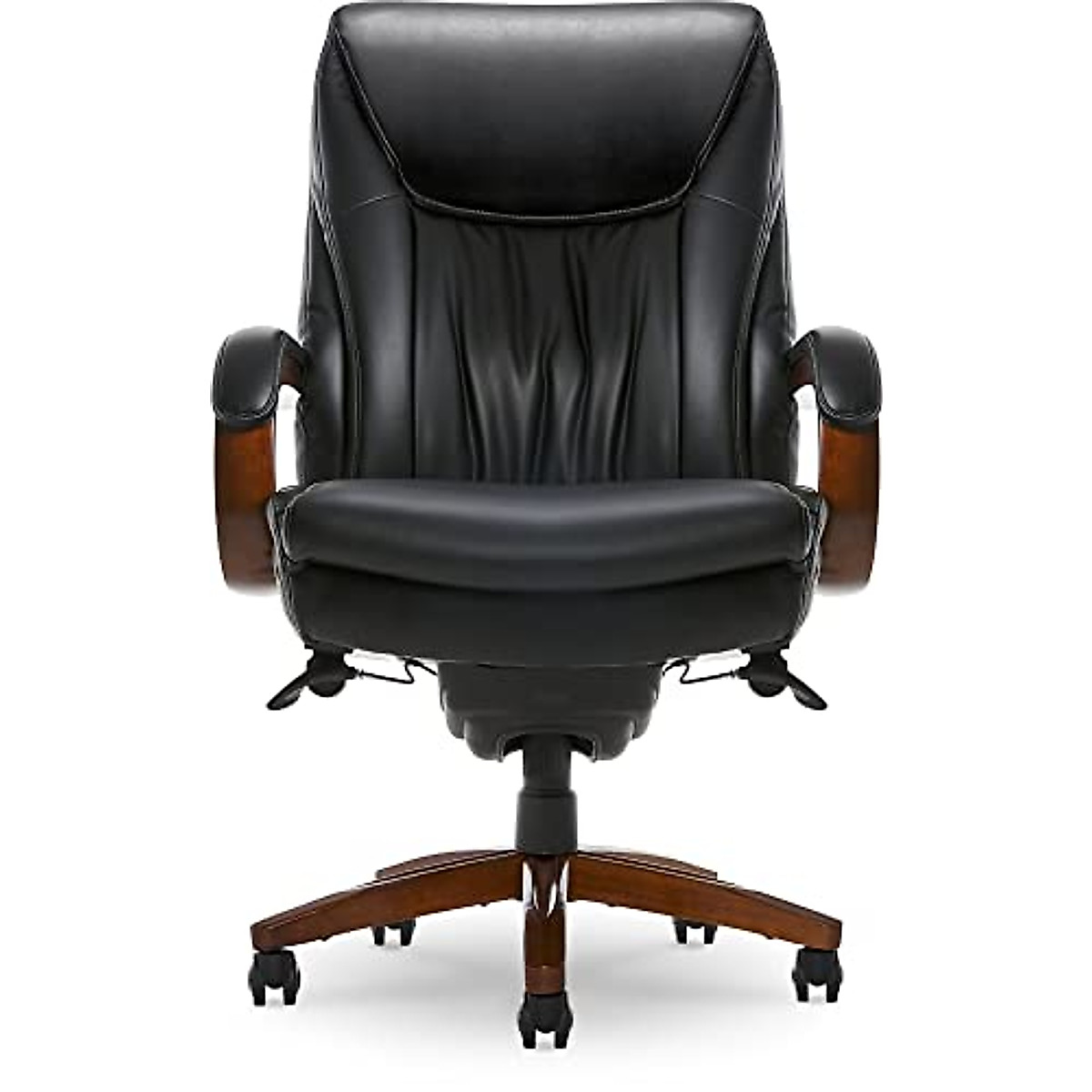 La-Z-Boy Edmonton Big and Tall Executive Office Chair with Comfort Core Cushions, Solid Wood Arms and Base, Waterfall Seat Edge, Bonded Leather, Big & Tall, Black