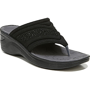 BZees Womens Dazzle Me Embellished Wedge Thong Sandals Black 11 Medium (B,M)