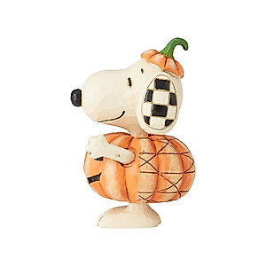 Enesco Peanuts by Jim Shore Halloween Collection Snoopy Dressed as a Pumpkin Miniature Figurine- Stone Resin Hand Crafted Painted Collectible Peanuts Snoopy Mini Figurines Home Decor Statue, 3.5 Inch