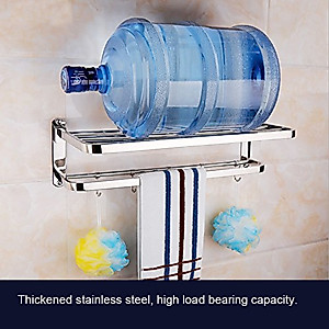 Candora Wall Mounted Shelf Towel Rack 100% 304 Stainless Steel Towel Shelf Towel Holder with 9 Hooks (24in/60cm, A #)