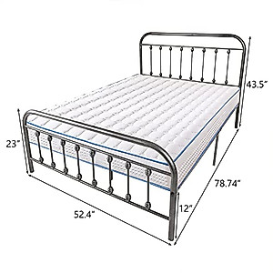 DUMEE Full Size Bed Frame with Headboard and Footboard Metal Platform Bed Frames Full No Box Spring Needed 12" Under Bed Storage (Full Size, Grey Black)