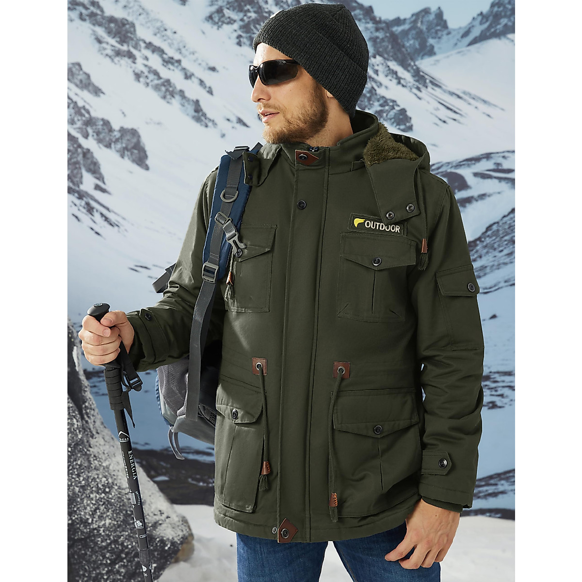 MAGCOMSEN Winter Coats for Mens Military Parka Jacket Fleece Lined Winter Cargo Jackets Army Green L