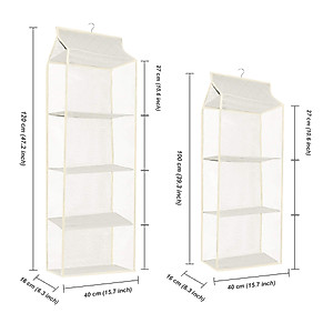 souG 2 Pack Hanging Handbag Purse Organizer for Closet, Purse Bag Storage Holder for Wardrobe Close with 1pcs 4 Shelves Space and 1pcs 3 Shelves Space Saving Purse Organizers System (Beige)