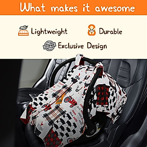 Dear Baby Gear - Baby Car Seat Canopy - Infant Car Seats Covers - Carseat Canopies for Boys and Girls - Toddler Carseat Cover with Snap Opening (Farm Faux Quilt/Red Smooth 40"x30")