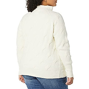 Amazon Essentials Women's Soft Touch Funnel Neck Cable Sweater, Ivory, Large