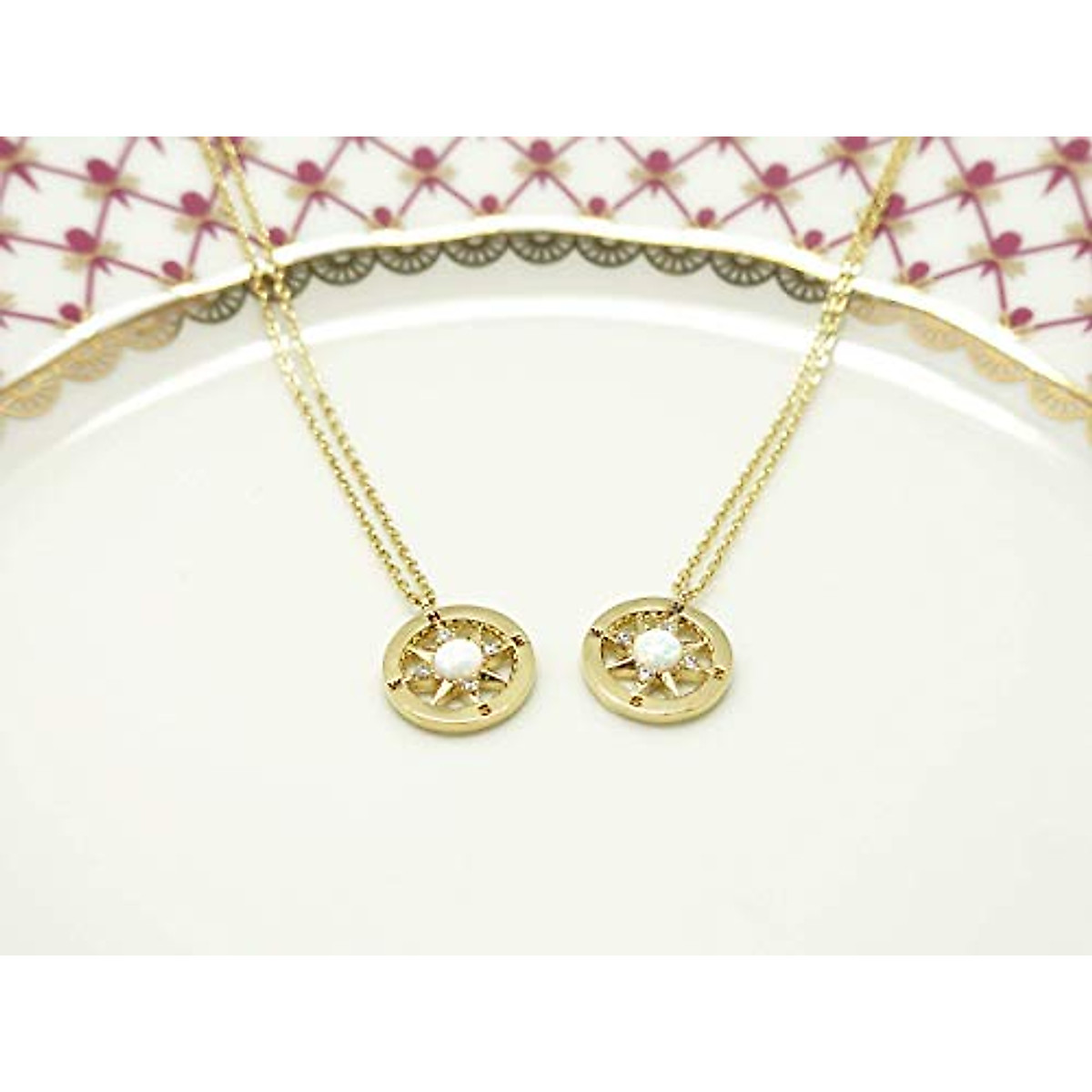 Opal compass necklace, Best friend necklace for 2, BFF Necklace, friendship necklace for 2, gold dainty necklace, Christmas gift, Graduation gifts, long distance