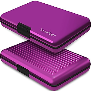 TopMost Aluminum Wallet, Card Case Wallet, Metal RFID Credit Card Holder for Men & Women, 6 Cotton Slots for 12 Cards And Bills, Rfd Protective (Purple)