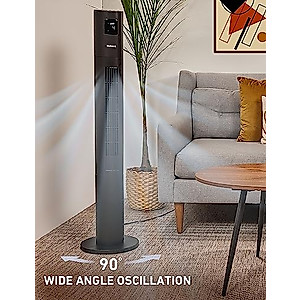 HOLMES STACK-N-CONNECT 45" Digital Tower Fan, ClearRead Display, Bonus Storage Bag, 90° Oscillation, 4 Speeds, 4 Modes, 8-Hour Timer, Home, Ideal for Bedroom or Office, Remote Control, Matte Black