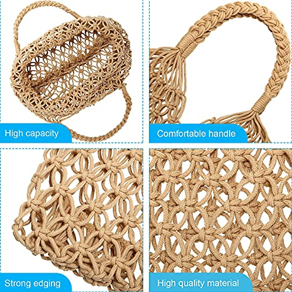 Women's Straw Bag Straw Beach Bag Straw Tote Beach Straw Handbag Handmade Fishing Net Travel Beach Handbag Shopping Woven Straw Bags for Girls Ladies Supplies