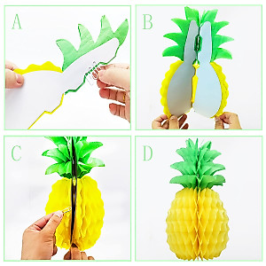 LYART 6 Pcs 14 Inch Pineapple Decorations for Tropical Flamingo Party Summer Hawaiian Luau Party Pineapple Honeycomb Tissue Centerpieces for Tables Hanging Decorations Favors