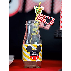 Glitter Sequin Mouse Theme Birthday Party Favors Nicky Mouse Straws, Mouse Shape Reusable Plastic Drinking Straws 8 Designs for Kids Birthday Party 24Pcs with 2 Cleaning Brush