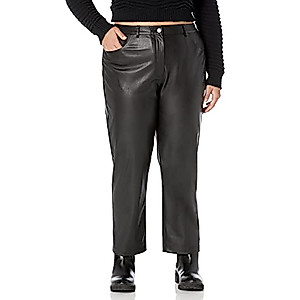 The Drop Women's Jack Vegan Leather Straight Leg, Black, 26