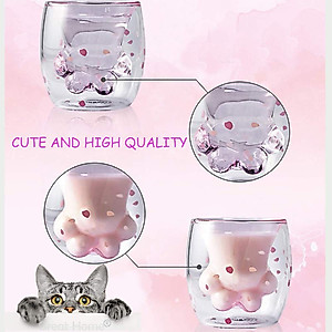 Jsacemxi Sakura Coffee Mug Double Wall Glass Cup Cat Claw Cup Heat-Resistant Handmade Creative Milk Mug Tea Whiskey Cup (Cat Paws) (Cute cups)