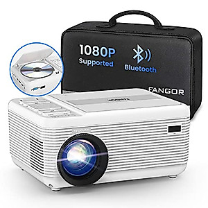 HD Bluetooth Projector Built in DVD Player, FANGOR Mini Movie Projector 1080p Support for Outdoor, Portable DVD Projector for Home Theater, Compatible with HDMI/VGA/AV/USB/TV/PC (Carry Bag Included)