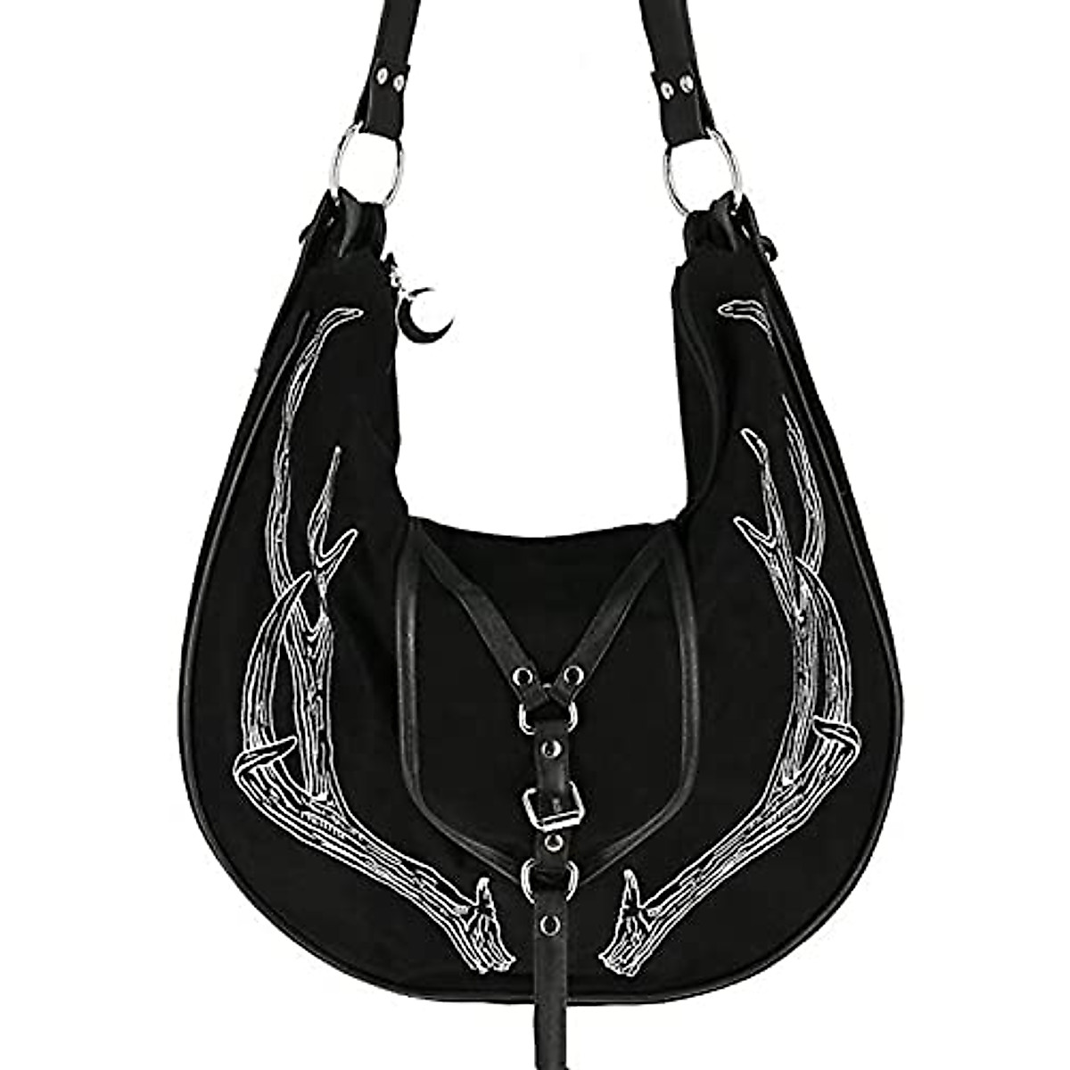 Restyle Deer Animal Antlers Gothic Punk Witch Black Hobo Crossbody Bag Purse