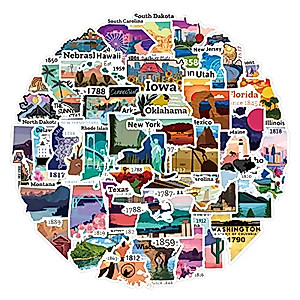 United States Map Stickers, Travel USA Map Stickers Pack, 50Pcs Funimost Waterproof Vinyl Stickers for Water Bottles Laptop Guitar Computer Phone Scrapbook Car Decals, Graffiti Stickers for Kids Teens Adults (Map)