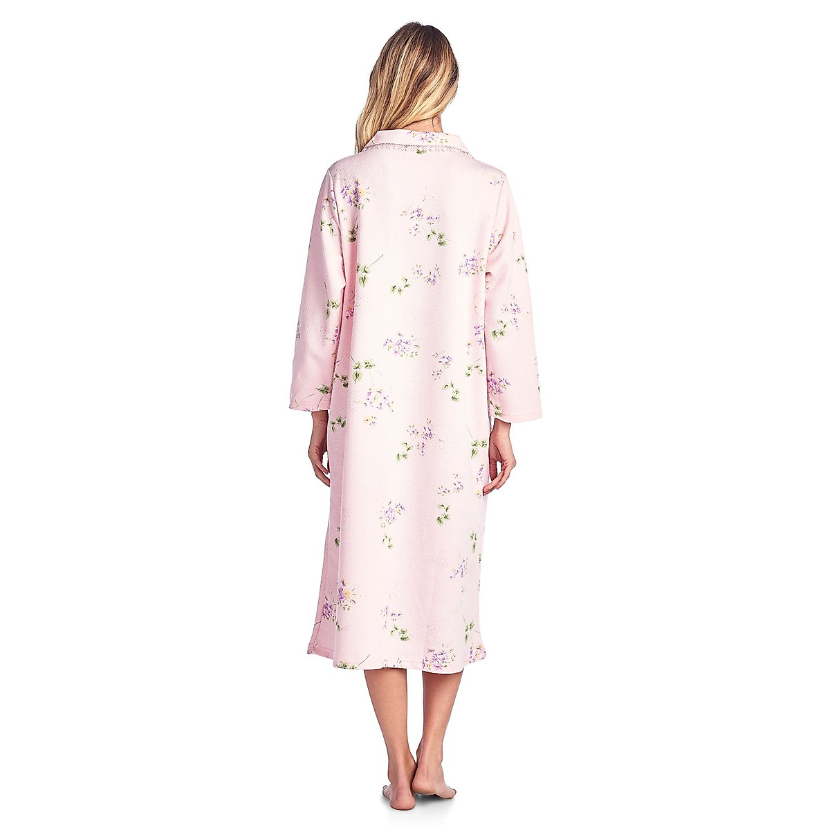 Casual Nights Women's Long Quilted Robe House Dress - Floral Pink - Medium