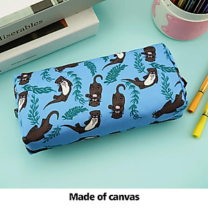 LPakin Cute Otter Canvas Pencil Case Canvas Pen Bag Pouch Gadget Stationary Case Makeup Cosmetic Bag Kawaii Box