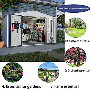 Large Metal Outdoor Storage Shed, 10x8 Foot Outdoor Storage Shed, All-Weather Metal Shed with Metal Base and Lockable Door, Backyard Tool Storage Shed, Lawn, Terrace, White