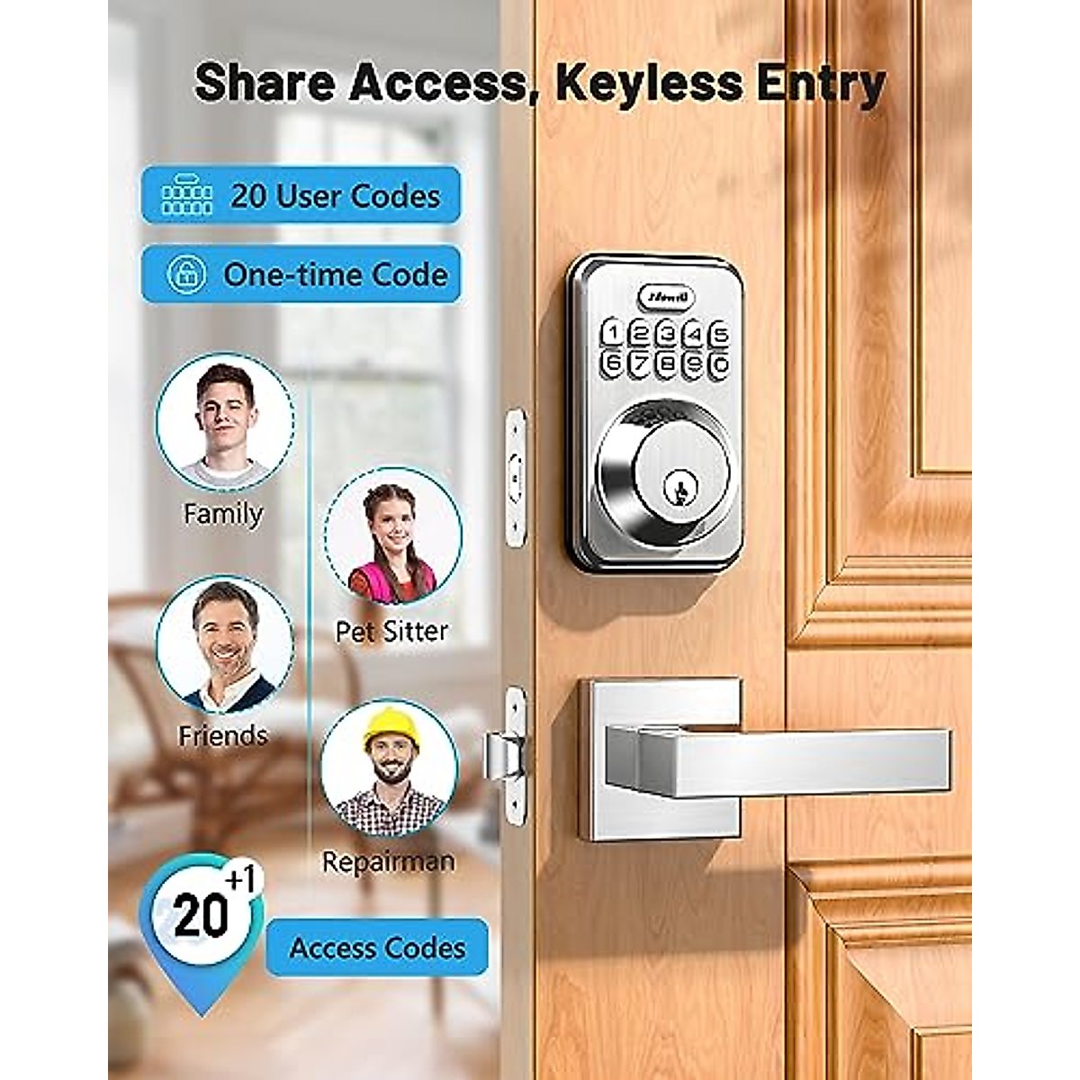 Zowill Keyless Entry Door Lock with 2 Lever Handles, Electronic Keypad Deadbolt, Auto-Locking, Anti-Peeping Password, Digital Smart Code Door Lock, Front Door Handle Sets, Satin Nickel
