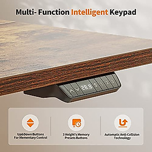 Cubiker 55 x 24 Inch Standing Desk, Stand up Height Adjustable Home Office Electric Table, Sit Stand Desk with Splice Board, Black Frame & Rustic Brown Desktop
