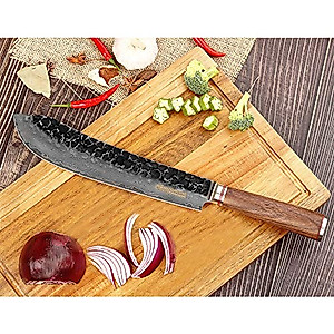 YOUSUNLONG Breaking Knives 10 inch Pro Bull Nose Butcher Knife Japanese Hammered Damascus Steel Natural Walnut Wooden Handle