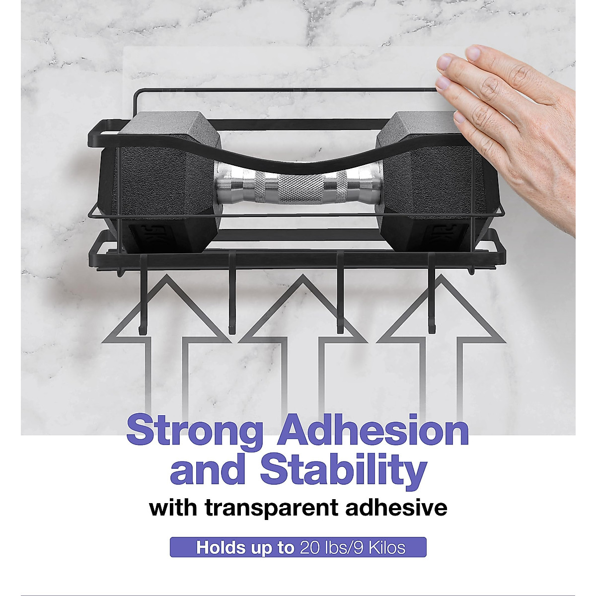 KINCMAX Shower Caddy Bathroom Shelf, No Drilling Traceless Adhesive Bathroom Storage Organizer, SUS304 Rustproof Food Storage Basket, 2-in-1 Kitchen Spice Racks-2 Pack (Matte Black)