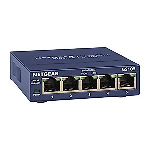 NETGEAR 5-Port Gigabit Ethernet Unmanaged Switch (GS105NA) - Desktop or Wall Mount, and Limited Lifetime Protection,Gray
