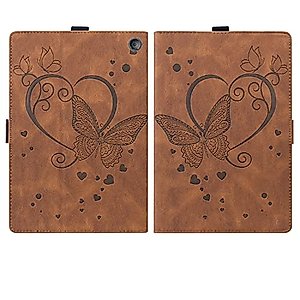 Tablet PC Case Compatible with Kindle Fire 7 Tablet Case 2022 12th Butterfly Embossed Folding Stand Protective Cover Shockproof PU Leather Flip Case Card Slot Tablet PC Case Tablet Home (Color : Brow