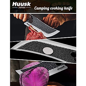 Huusk Forged Meat Cleaver Knife with Sheath Bundle with AUS 8 Stainless Steel Japanese Chef Knife