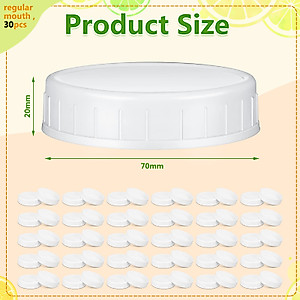 30 Pcs Mason Jar Plastic Lids Regular Mouth Plastic Storage Caps with Rubber Seal Replacement Plastic Lids for Mason Jars Canning Jars and More (70 mm, White)
