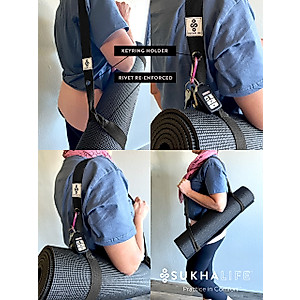 SukhaMat - Yoga Mat Strap, Extra-Durable and Comfortable | Multi-Purpose Strap/Carrier for Your Yoga Mat, Pilates or Exercise Mat (Black)