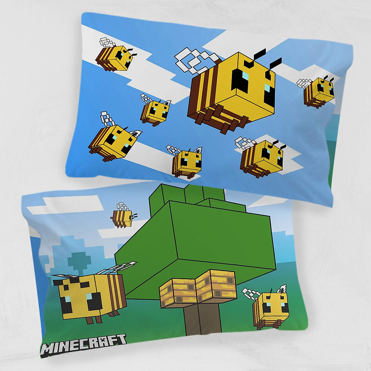 Jay Franco Minecraft Busy Working Bees 1 Pack Pillowcase - Double-Sided Super Soft Bedding