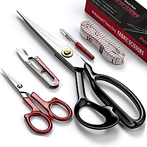 Fabric Scissors Tailor Sewing Shears - 9 Inch Heady Duty Scissors for Fabric Cutting Professional Ultra Sharp Cloth Tailor Scissors Multipurpose Utility Dressmaker Leather Titanium Scissors (9Inch)